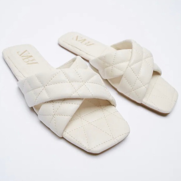 Zara | Shoes | Zara Off White Quilted Flat Slides | Poshmark